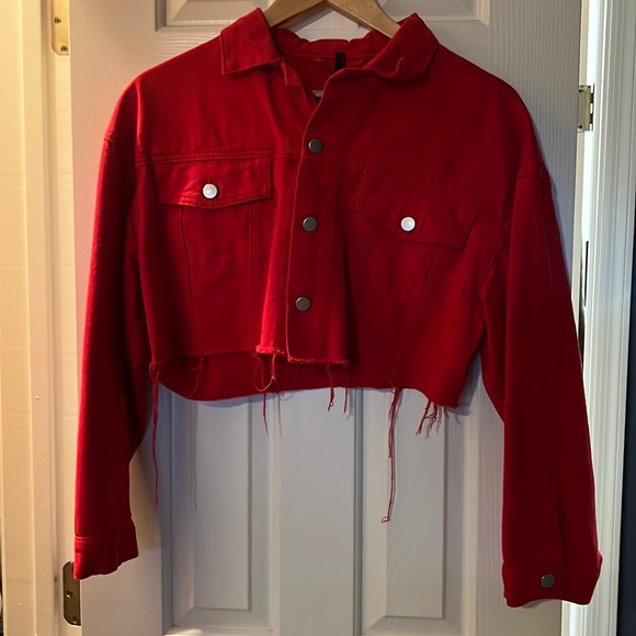 OOTDFash | Jackets & Coats | Cropped Red Denim Jacket | Poshmark